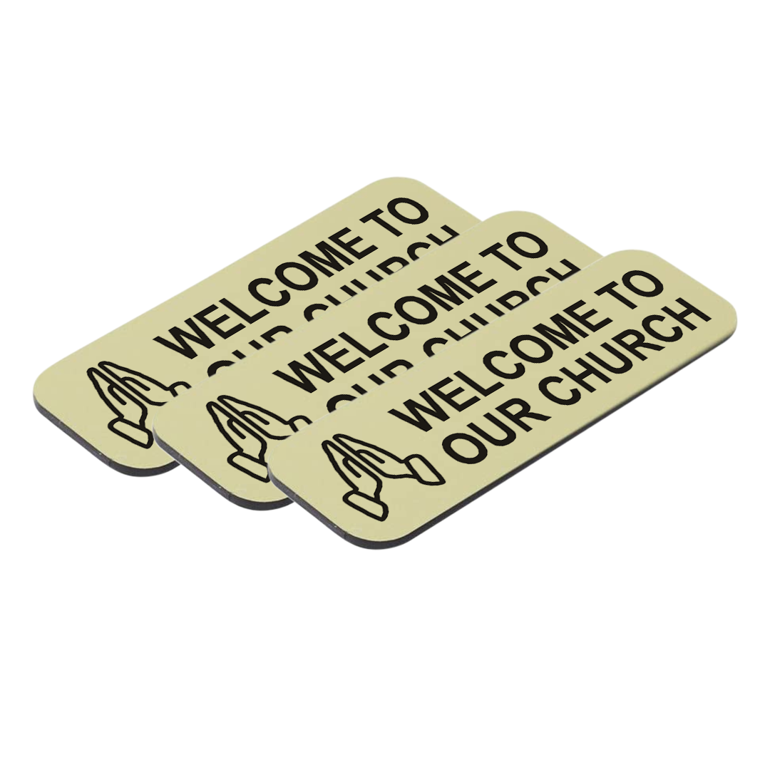 Welcome To Our Church 1 x 3" Name Tag/Badge, Praying Hands Design (3 P ...